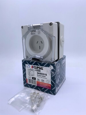 Clipsal 56SO315 Socket Outlet with Enclosure 3 Flat Pin 250VAC 50Hz 15A ...