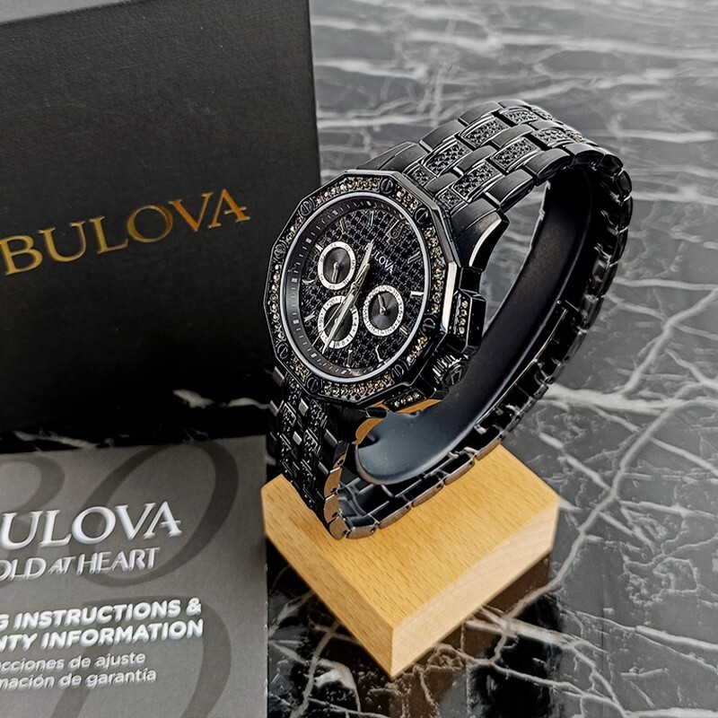 Bulova New 96C134 Men's Crystal Octava Quartz Watch Silver Black Dial ...