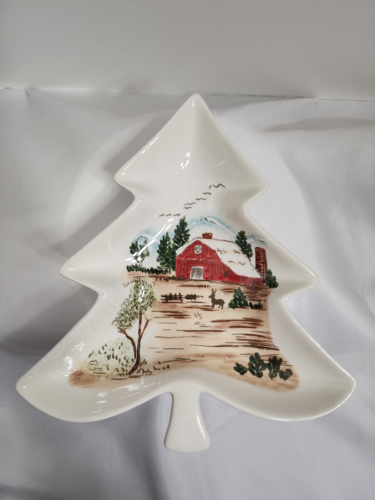 Maxcera Farmhouse Country Barn Scene Christmas Ceramic Serving Platter ...