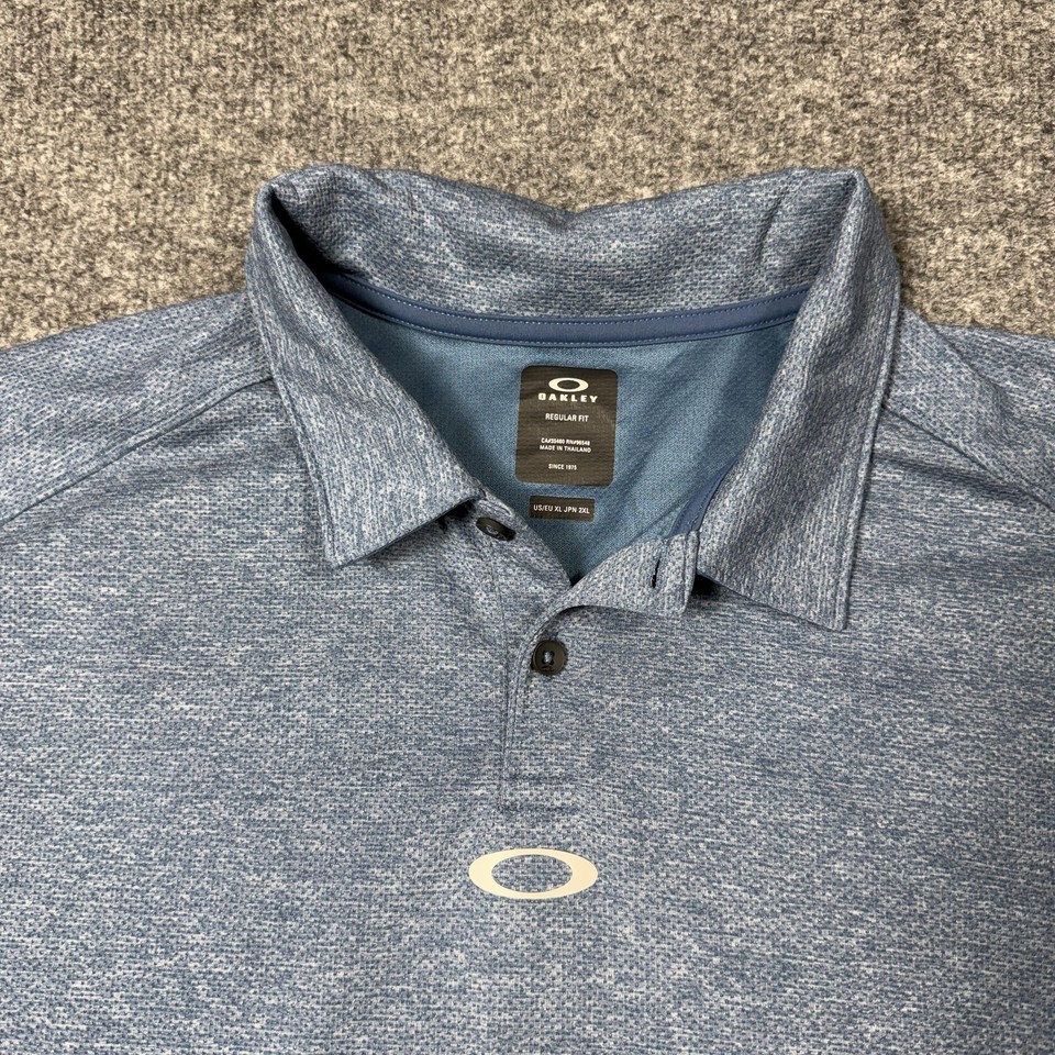 Oakley Polo Shirt Mens Large Blue Golf Performance Regular Fit Heather ...
