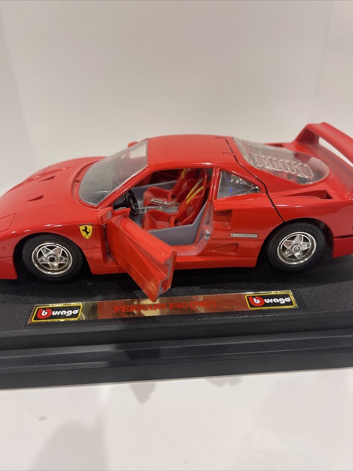 Burago Ferrari F40 1987 Model Car 1:24 Scale Red On Red W/stand | eBay