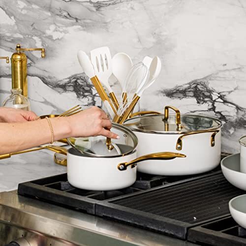 White Silicone and Gold Kitchen Utensils Set for Modern Cooking and ...