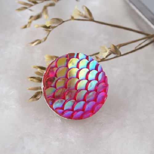 20mm Pink Mermaid Raise Scale Tale Pendant Necklace Set Snap Button ...