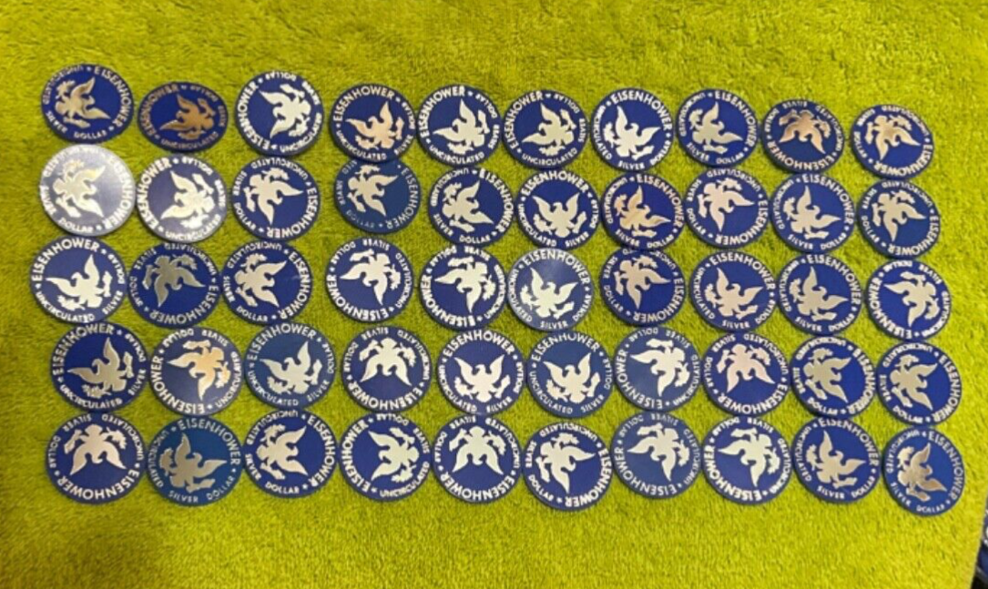 50 Eisenhower Silver Dollar BLUE IKE Plastic Mint Set Tokens Chips ~Poker Chips? | eBay