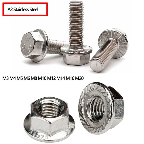 Flanged Hexagon Head Bolts Flange Hex Screws / Nuts A2 Stainless Steel ...