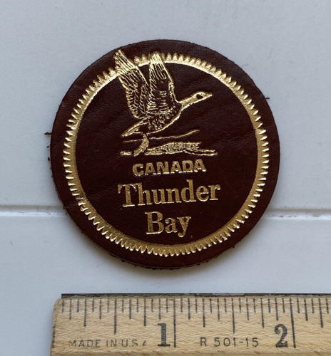 Thunder Bay Canada Ontario Gold Graphic Souvenir 2" Round Leather Patch ...