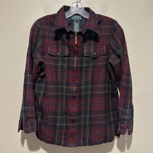 Lauren Ralph Lauren Shirt Womens Large Plaid Worsted Wool Flannel ...