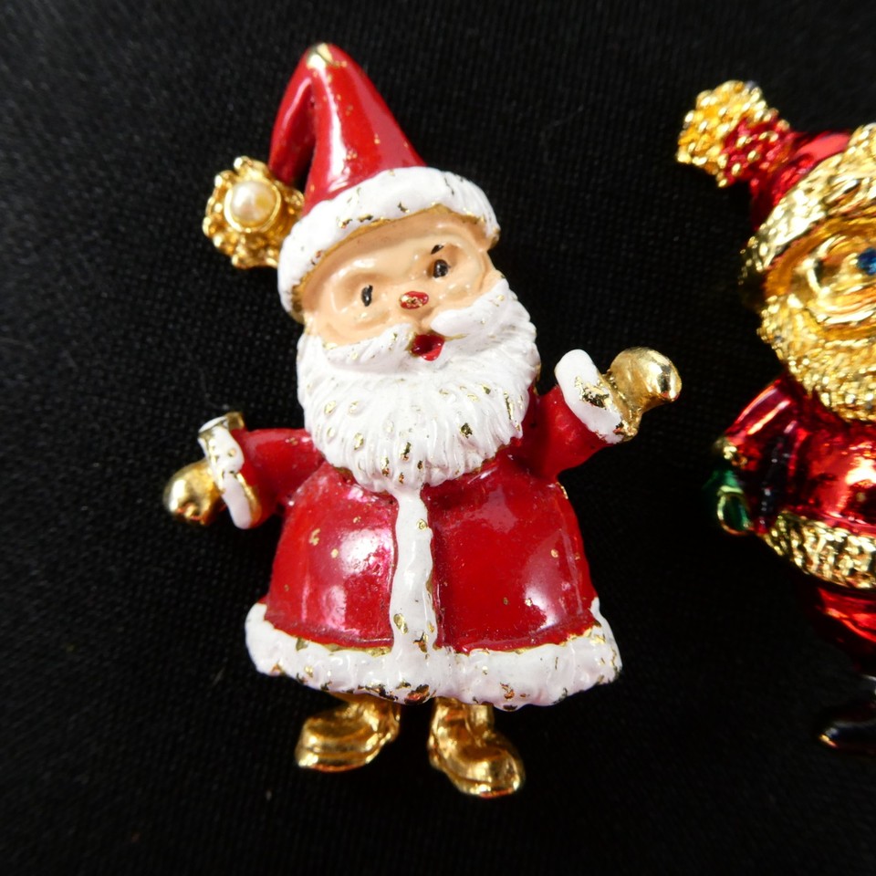 Vintage Santa Claus Pin Brooch Lot of 2 Old School Santa's Metallic ...