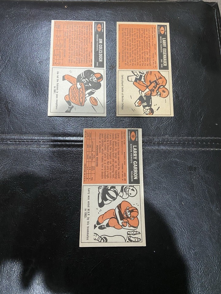 1965 Topps Football Boston Patriots Lot (3 Cards) #6 Colclough, #8, #10 ...