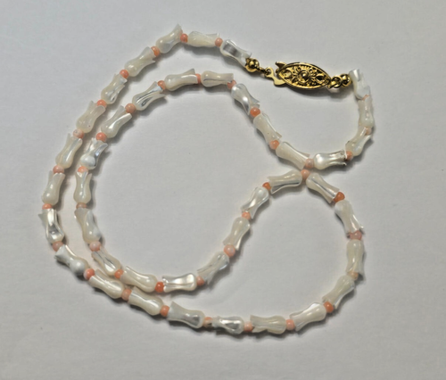 Vintage Lucoral Mother of Pearl MOP Shell Coral Beaded Necklace | eBay