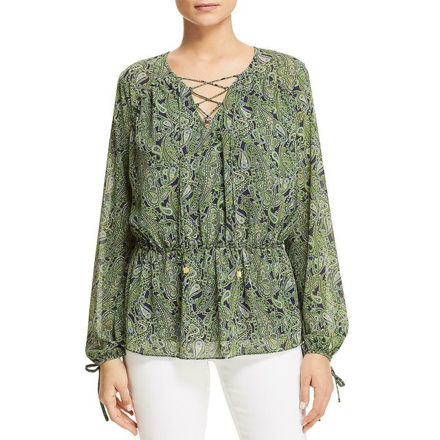 Michael Kors Womens Green Print Blouse Size Xs Nwt 110 Ebay