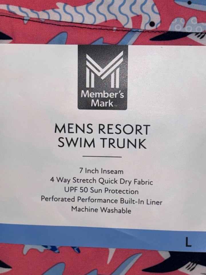 Members Mark Men's Resort Swim Trunks Coral Shark UPF 50+ Quick Dry 7 ...