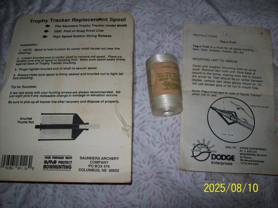 Vintage Saunders Trophy Tracker replacement line two spools, set of Tag ...