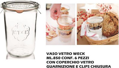Vaso Vetro Weck ml 850 cf 6 pezzi con C Chiusura Clip Inox DecHome ...