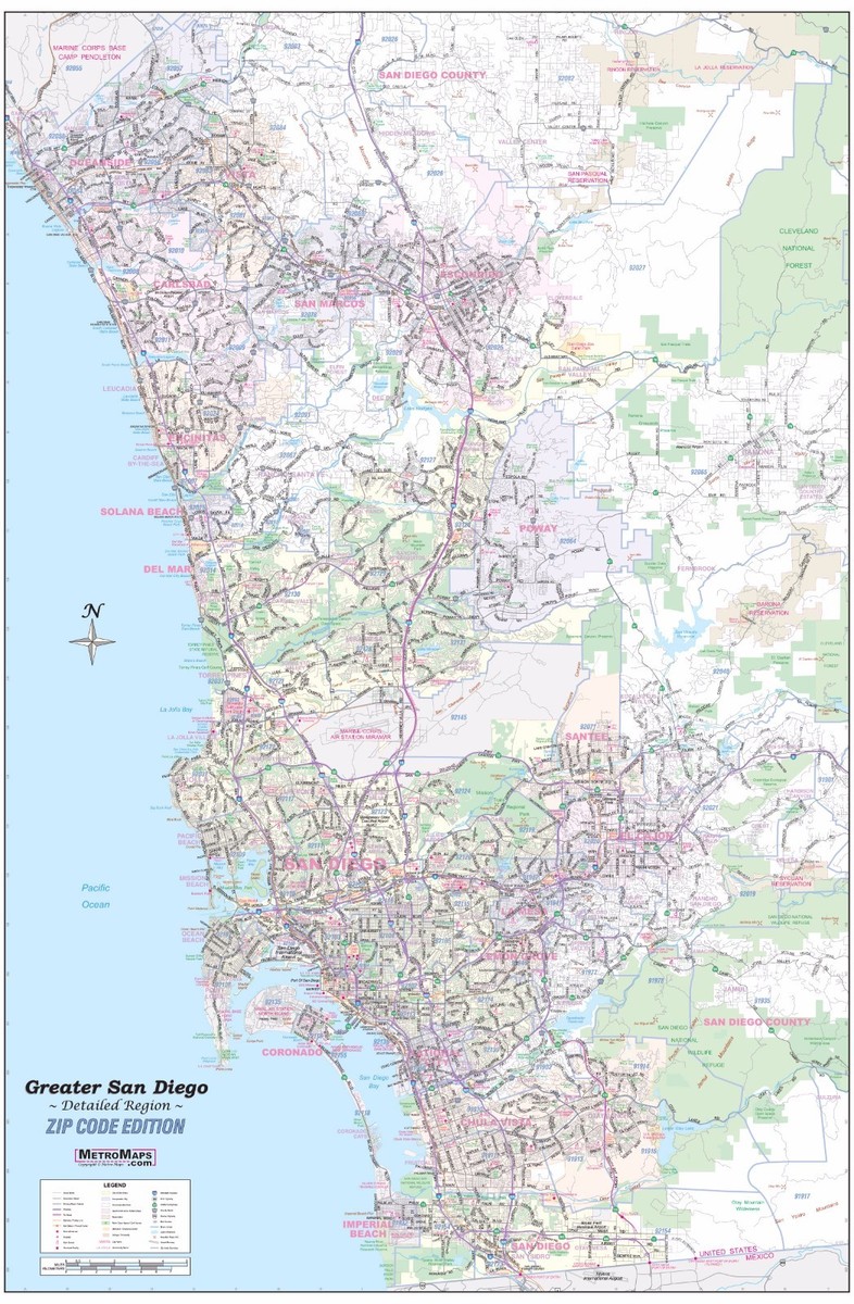 San Diego County Zip Code Map San Diego County ZIP Codes Most