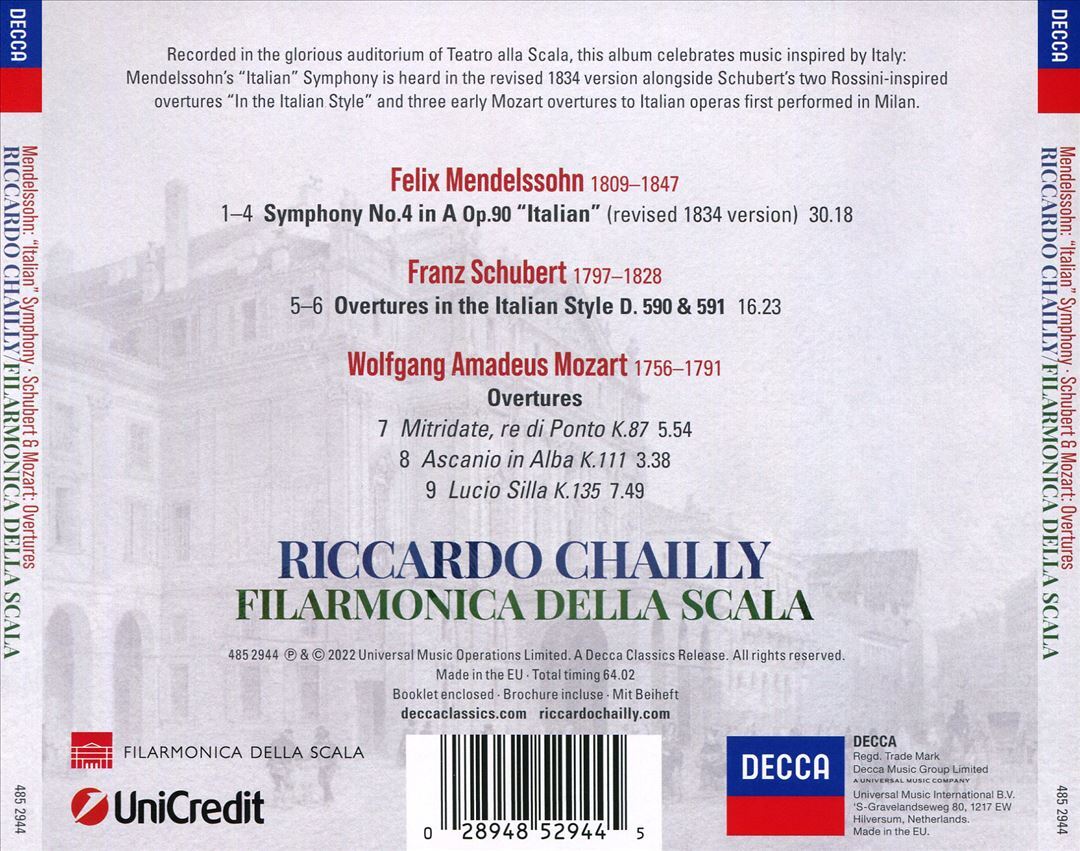 FILARMONICA DELLA SCALA / RICCARDO CHAILLY MUSA ITALIANA: MENDELSSOHN ...