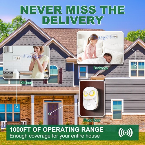 HTZSAFE Owl Wireless Doorbell, Weatherproof IP55 1 Receiver + 2 ...