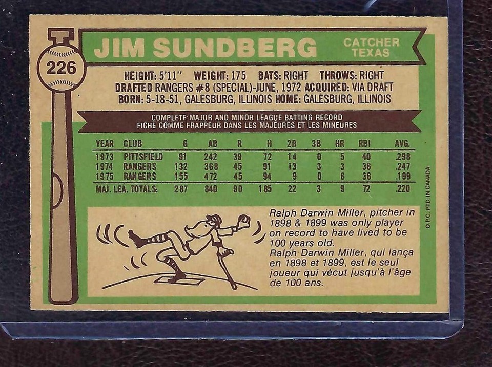 1976 O-Pee-Chee, OPC, #226 Jim Sundberg, Texas Rangers, EX-MT! | eBay