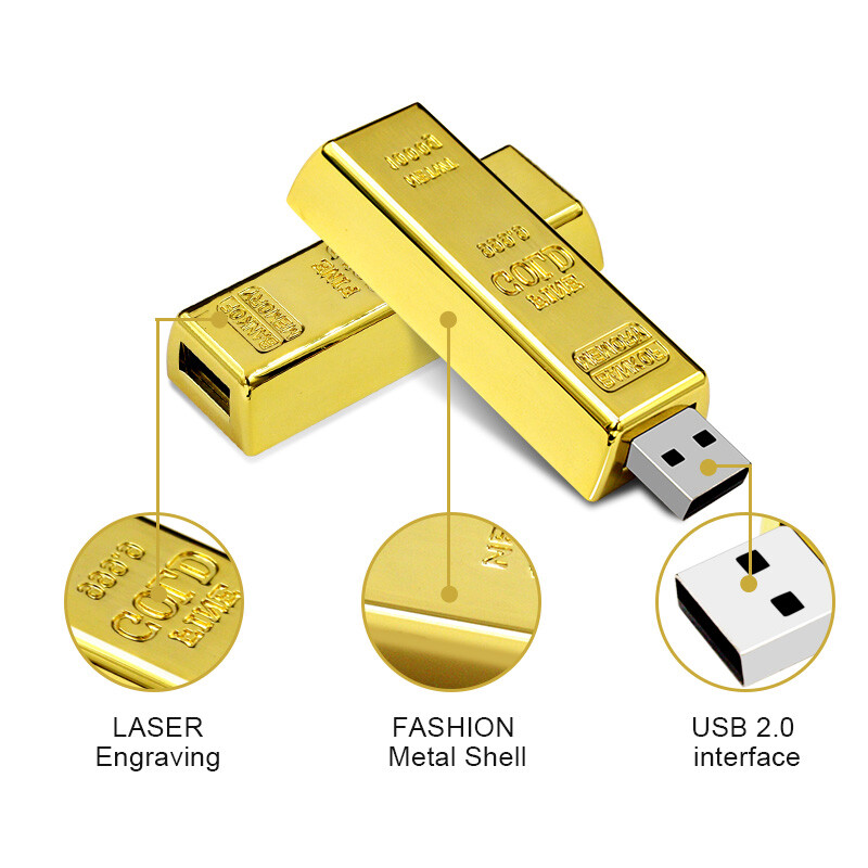 Gold USB Flash Drive Memory Stick Thumb U Disk Storage Pendrive for PC ...