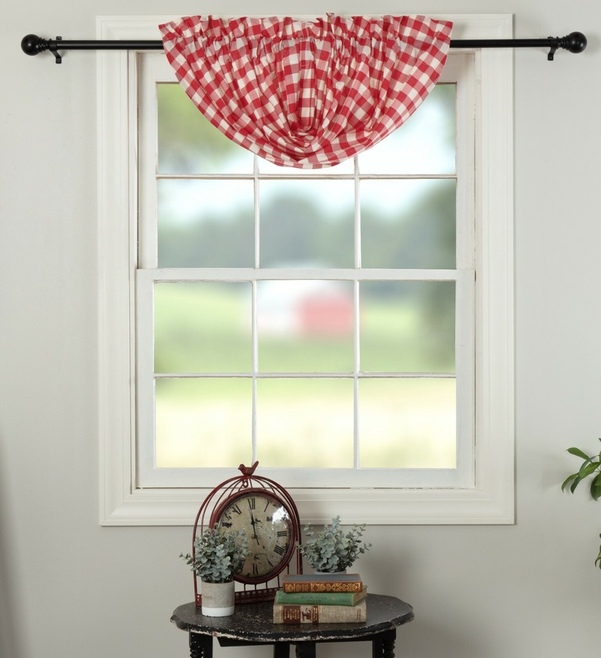 60” W Red & White Buffalo Check Balloon Window Valance Country ...