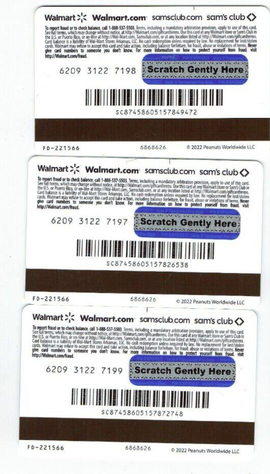 Walmart Gift Card - Christmas 2022 - LOT of 3 - Snoopy, Peanuts - No ...