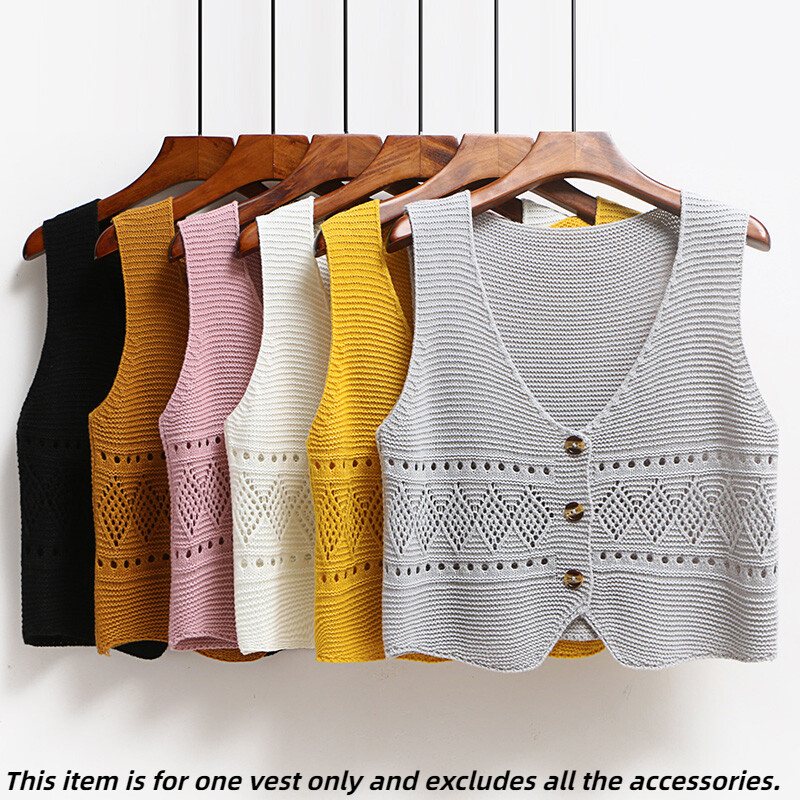 Ladies Knitted Cropped Waistcoat Button Cardigan Vest V-neck Short ...