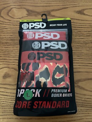 PSD MENS 3 PACK CORE PREMIUM STANDARD BOXER BRIEFS SIZE LARGE 36-38 NWT ...