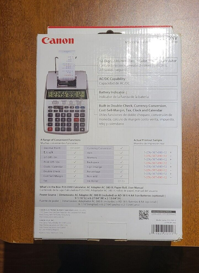 Brand New Canon P23-DHV Mini Desktop Printing Calculator w/AC adapter ...