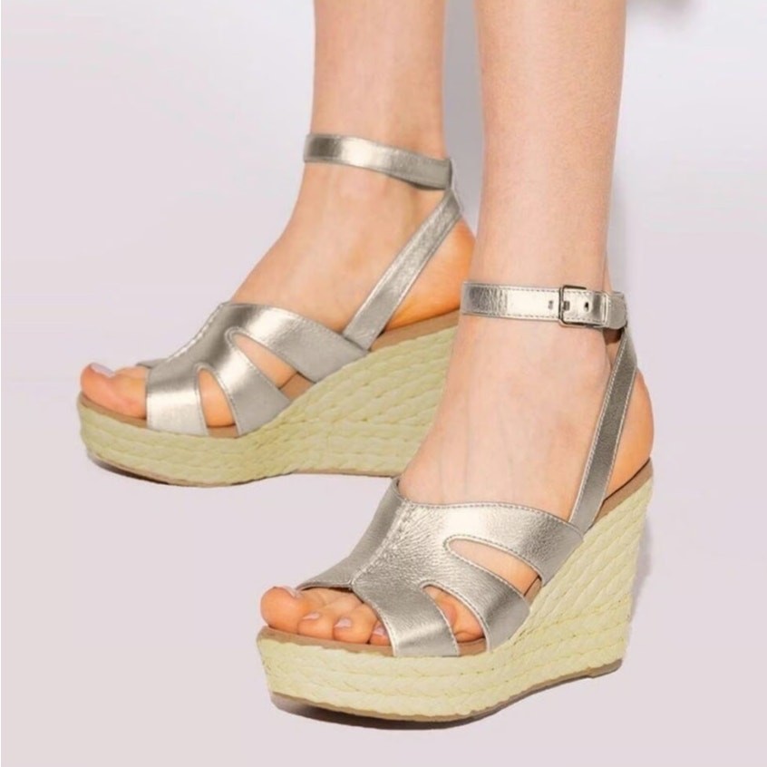 NIB UGG Women Careena Ankle-Strap Espadrille Platform Wedge Sandals ...