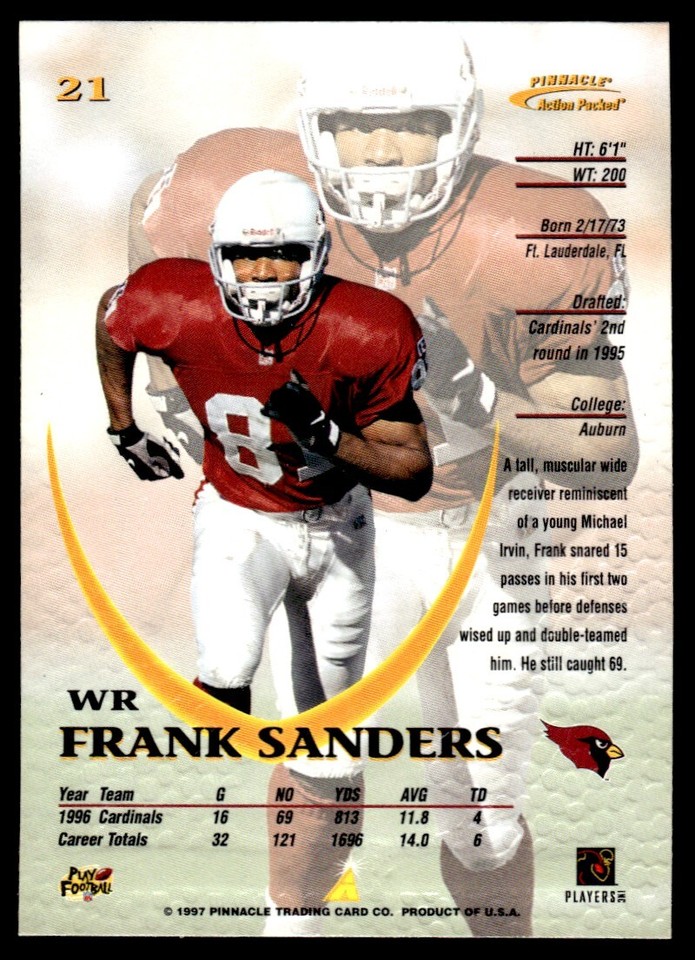 1997 Action Packed Frank Sanders Arizona Cardinals #21 | eBay
