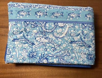 Pottery Barn La Mer Block Print Cotton Tablecloth Aqua 71x106 | eBay
