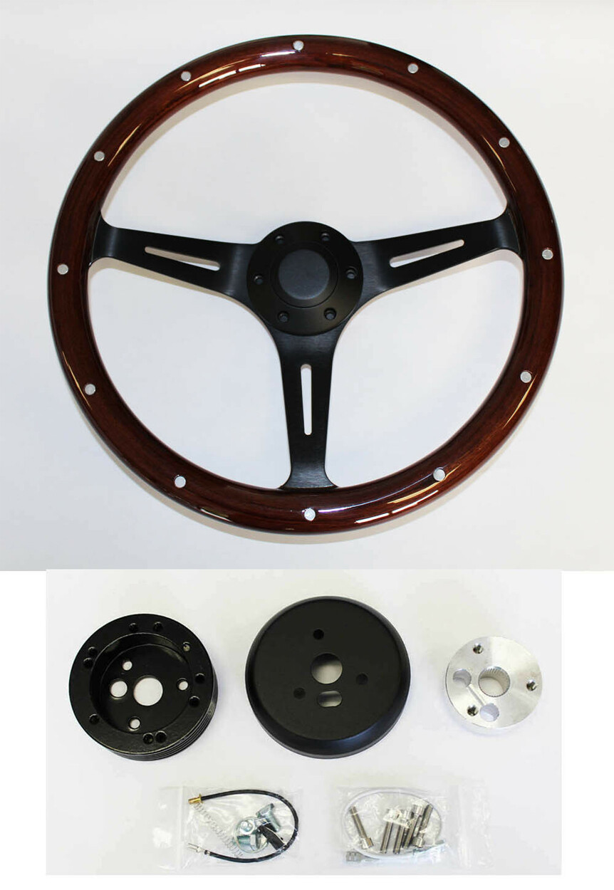 Bronco F100 F150 F250 F350 15" Steering Wheel Dark Wood Grip on Black ...