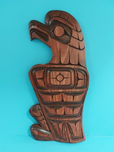 PACIFIC NORTHWEST COAST FIRST NATIONS EAGLE CEDAR WOOD CARVING - SIGNED ...
