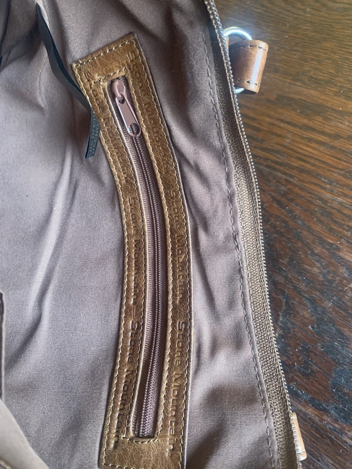 Stone Mountain Tan Leather 2 Handles Shoulder Bag Purse Pockets | eBay