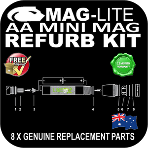 MAGLITE MINI 2AA TORCH FLASHLIGHT GENUINE REPLACEMENT PARTS 8 PIECE ...