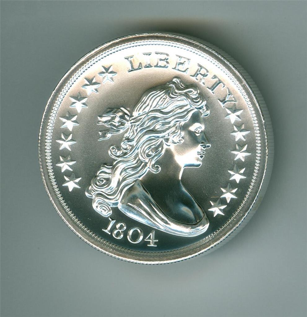 U.S. 1804 DRAPED BUST DOLLAR DESIGN 2 OZ .999 HIGH RELIEF SILVER ROUND ...