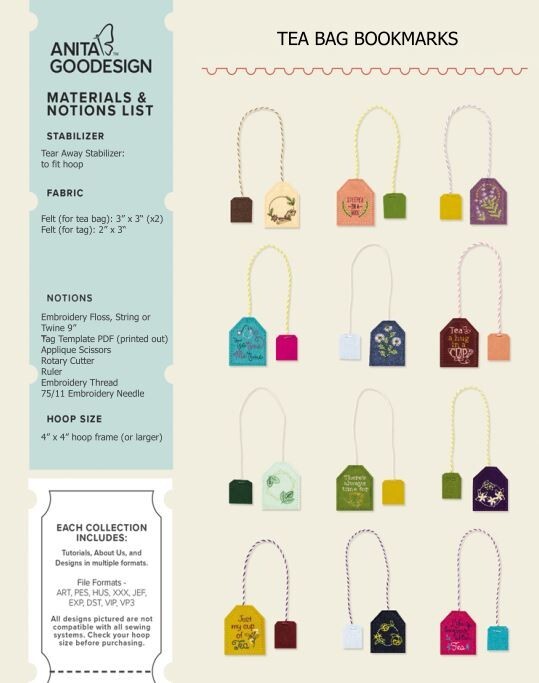 Tea Bag Bookmarks - Anita Goodesign Express #138 | eBay