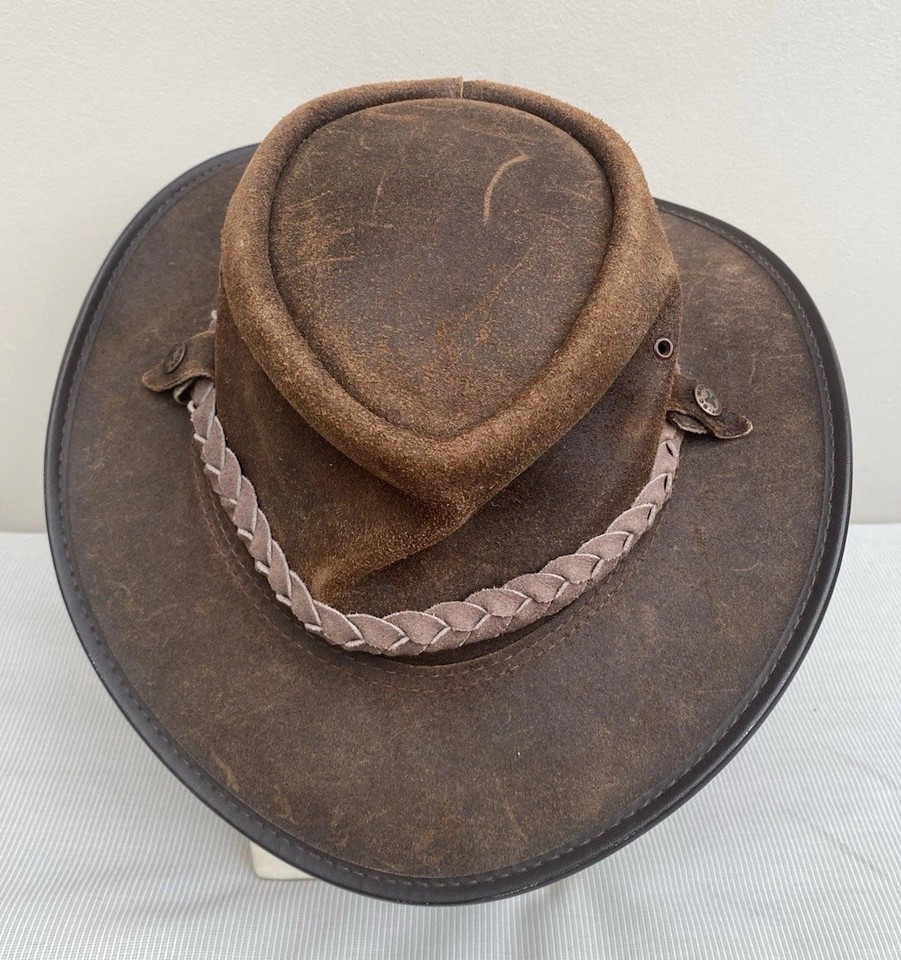 BC Hats Australia Vintage Brown Steer Hide Leather Handmade Outback ...