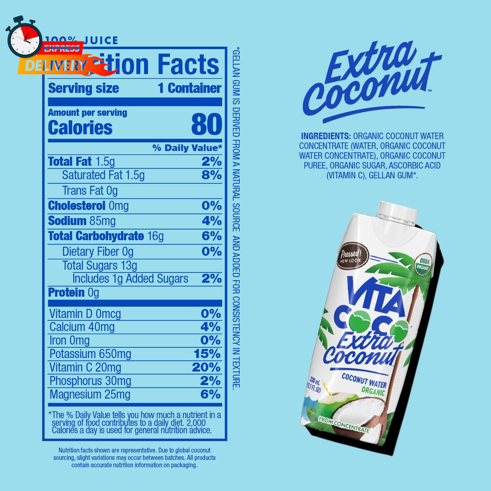 Vita Coco Organic Coconut Water, Extra Coconut | More "Coconutty Flavor ...