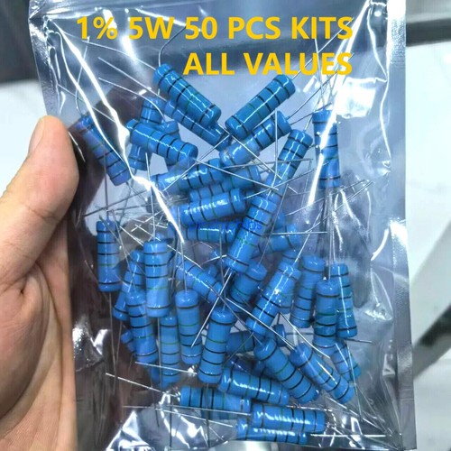 ±1% 5W Metal Film Resistors Kit 50Pcs 1Ω-10M Ohm Option 134 Values (5 ...