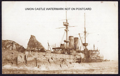 REAL PHOTO POSTCARD ROYAL NAVY BATTLESHIP HMS MONTAGU WRECK LUNDY ...