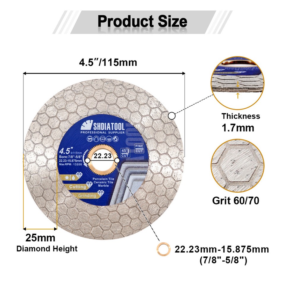 115mm/125mm Diamond Cutting Grinding Blade Porcelain Tile Marble Disc ...