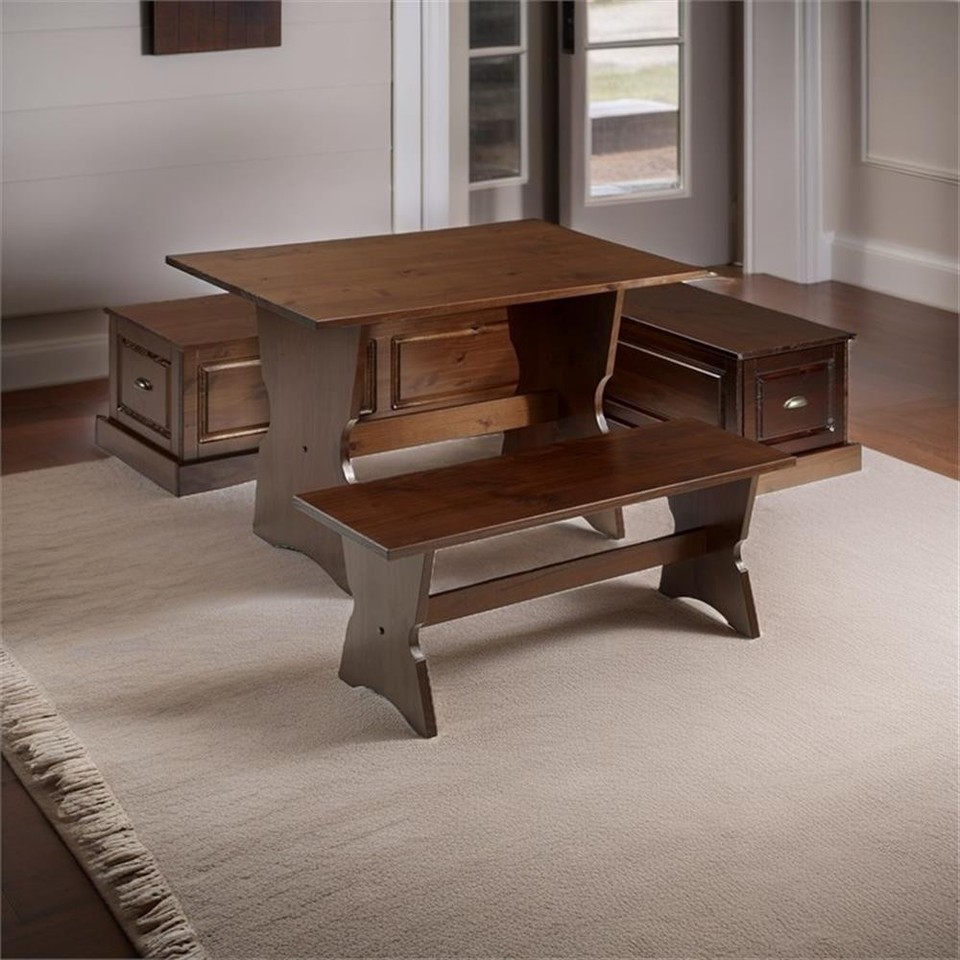 Riverbay Furniture Wood Backless Corner Table Booth & Bench Dining Set ...