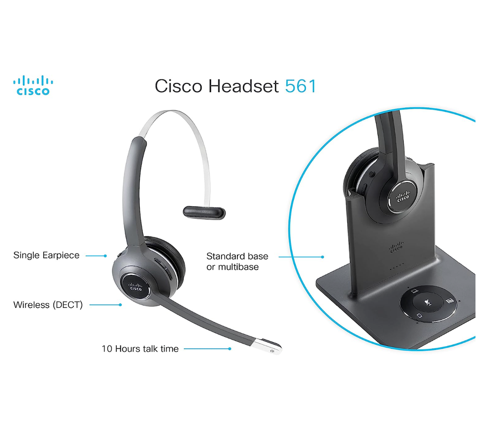 Cisco 561 Wireless Single Headset w/ Base Station (CP-HS-WL-561-S-US ...