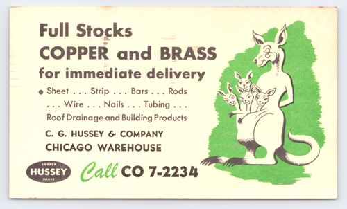 1954 C G Hussey Copper Brass Chicago IL Ad Postcard 'Full Stocks ...