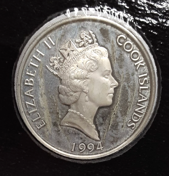 1994 Cook Islands $10 .925 Silver Proof Coin Queen Elizabeth/Capt ...