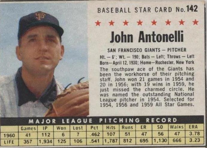 1961 Post - Johnny Antonelli #142 Hand Cut for sale online | eBay