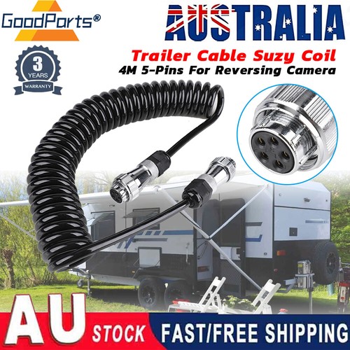 4m Heavy Duty Trailer Cable Suzy Coil Black For Truck Caravan Reverse ...