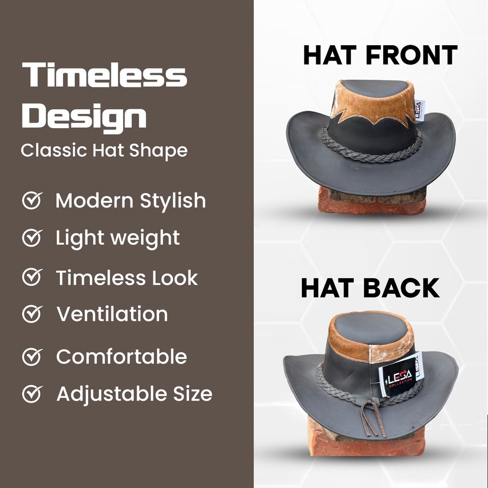 Premium Black Cowhide Cowboy Hat – Unisex Western Style with Braided ...