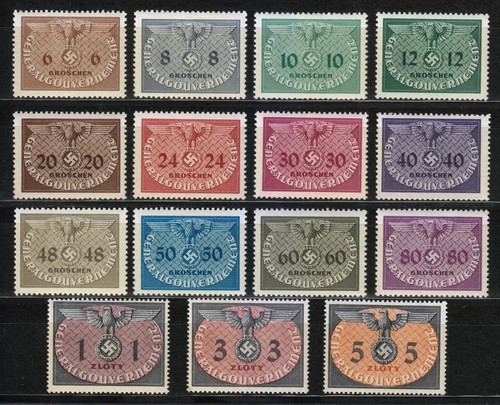 Poland OCCUPATION 1940 Mi 1-15 Sc NO1-NO15 OFFICIAL STAMPS Nazi Eagle ...